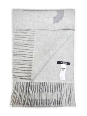 Jacquemus Grey Wool The Fringe Logo Scarf - Multicolor