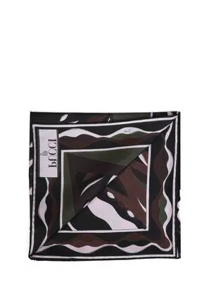 Emilio Pucci Khaki And Pink Fiamme And Navajo-prints Silk Twill Scarf - Multicolor