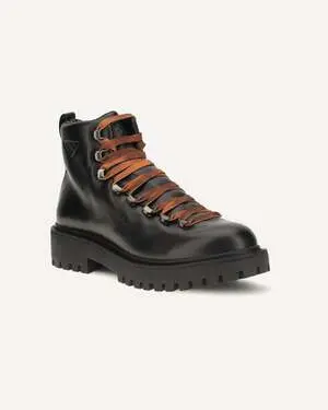 Prada Leather Lace-up Ankle Boots