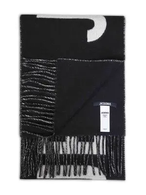 Jacquemus Black Wool The Fringe Logo Scarf - Multicolor