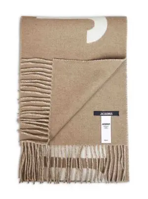 Jacquemus Taupe Wool The Fringe Logo Scarf - Multicolor