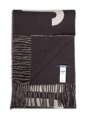 Jacquemus Brown Wool The Fringe Logo Scarf