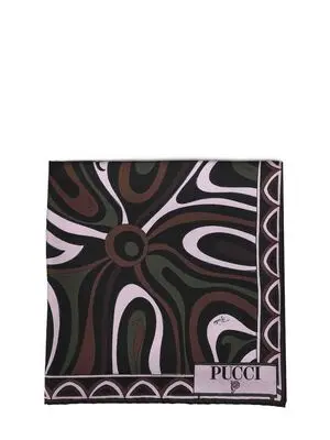 Emilio Pucci Khaki And Pink Marmo And Leocorno-prints Silk Twill Scarf - Multicolor