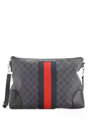 Gucci Web Zip Flat Messenger Gg Coated Canvas Medium Crossbody Bag - Black