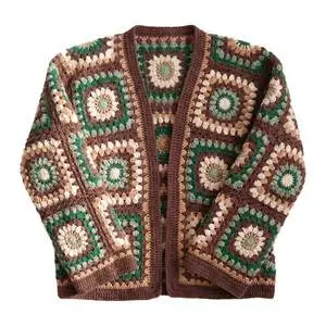 ANA CHIC Chocolate Sunburst Handmade Crochet Cardigan - Brown