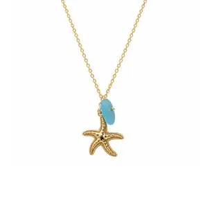 LALINDE Starfish & Sea Glass Necklace - Gold
