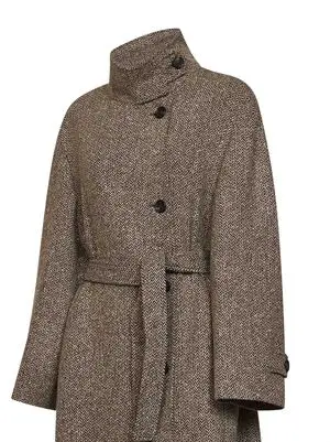 Brunello Cucinelli Light Brown Sparkling Chevron Belted Coat