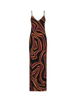 Emilio Pucci Burgundy And Gold Labirinto-print Crêpe De Chine Long Slip Dress - Multicolor
