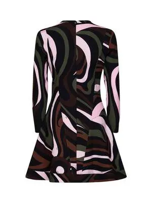 Emilio Pucci Khaki And Pink Marmo-print Compact Jersey Mini Dress