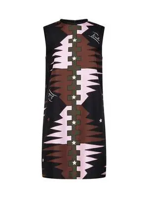 Emilio Pucci Khaki And Pink Valdimontone-print Silk Twill Straight Mini Dress - Multicolor