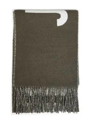 Jacquemus Khaki Wool The Fringe Logo Scarf - Multicolor