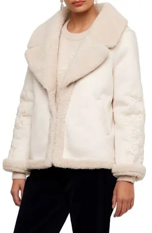 Karen Kane Embroidered Faux Suede & Faux Shearling Coat