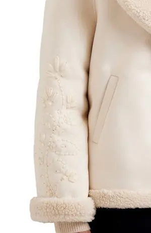Karen Kane Embroidered Faux Suede & Faux Shearling Coat
