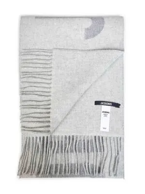 Jacquemus Grey Wool The Fringe Logo Scarf - Multicolor