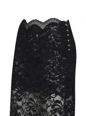 Rabanne Black Layered Stretch Lace Midi Skirt - Multicolor