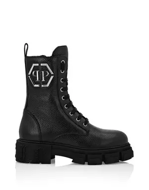 Philipp Plein Embossed Leather Boots Mid Flat