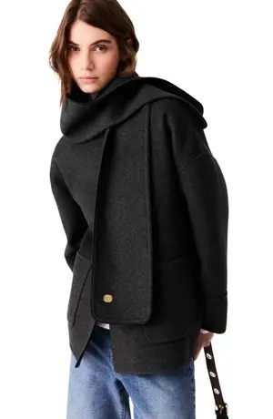 Maje Coat With Removable Scarf