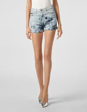 Philipp Plein Denim High Waist Hot Pants Bleached - Bleachedlightblue