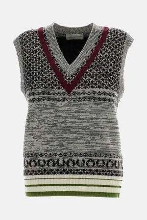 Dries Van Noten Top Scollo A V In Maglia Jacquard - Multicolore