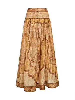 Zimmermann Tapestry-print Mustard Cotton-slik Blend Wanderlust Maxi Skirt - Multicolor