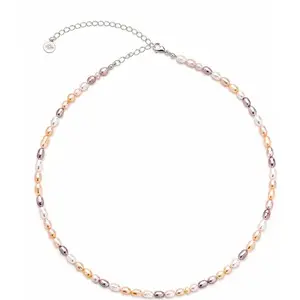 SEVEN SAINTS Tri-color Freshwater Baroque Pearl Choker Necklace - Silver
