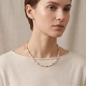 SEVEN SAINTS Tri-color Freshwater Baroque Pearl Choker Necklace - Silver