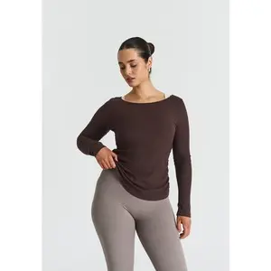 SISTERLY TRIBE Ribbed Long Sleeve Top - Espresso