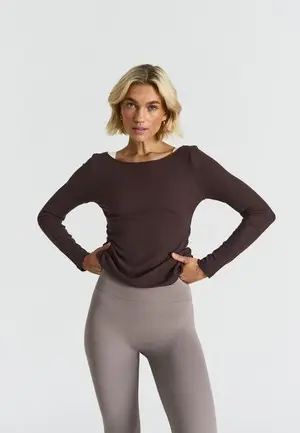SISTERLY TRIBE Ribbed Long Sleeve Top - Espresso