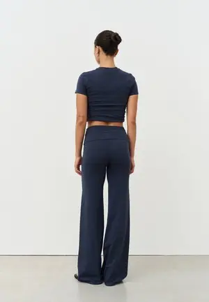 SISTERLY TRIBE Soft Cotton Foldover Pants - Navy