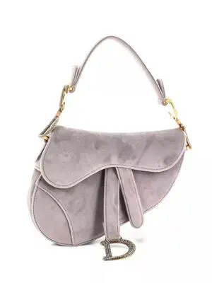 Dior Saddle Handbag Velvet With Crystals Mini Shoulder Bag - Grey