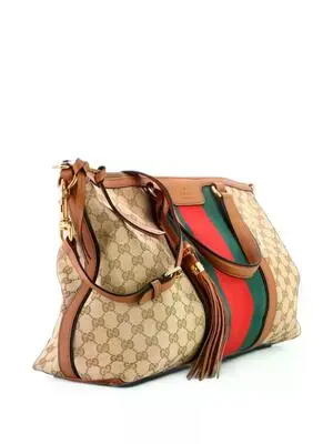 Gucci Rania Convertible Top Handle Bag Web Gg Canvas Medium Tote Bag