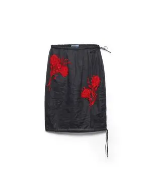 Prada Embroidered Organdy Midi-skirt - Black