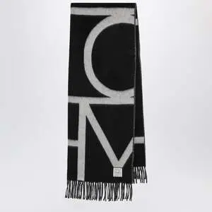 TOTEME Brushed Wool Scarf With Monogram - Black