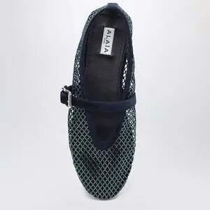 Alaïa Midnight Mesh Ballerinas With Rhinestones - Blue