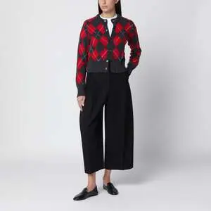AMI Paris Red/ Argyle-pattern Cardigan In Wool
