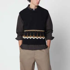 You Must Create Navy Wool Vest With Geometric Jacquard Pattern