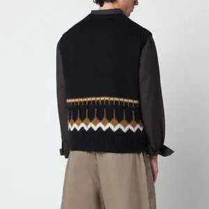 You Must Create Navy Wool Vest With Geometric Jacquard Pattern