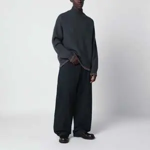 You Must Create Navy Loose-fit Cotton Trousers