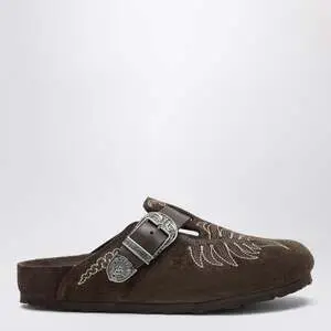 Etro Boston Embroidered Suede Sabot - Brown