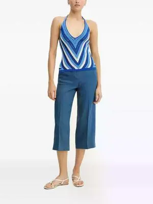 BENETTON Cropped Linen Trousers - Blue