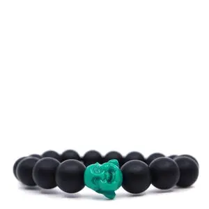 Shar Oke Turquoise Happy Buddha & Matte Onyx Beaded Bracelet - Black/green