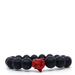 Shar Oke Black / Red Deep Red Happy Buddha & Matte Onyx Beaded Bracelet - Black/red