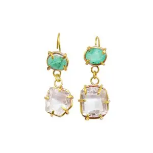 LILY FLO JEWELLERY Kelpie Emerald & Rock Crystal Drop Earrings - Gold