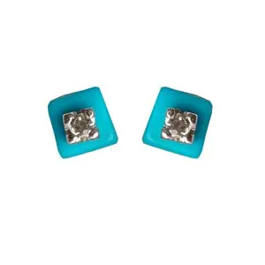 LILY FLO JEWELLERY Turquoise Lab Grown Diamonds Stud Earrings - Silver