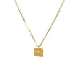 LILY FLO JEWELLERY Solid Gold Square Necklace With Initial - Yellow
