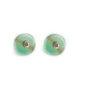 LILY FLO JEWELLERY Green Onyx Lab Grown Diamond Stud Earrings - Silver
