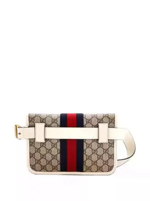 Gucci Ophidia Web Flap Gg Coated Canvas With Leather Belt Bag - Neutrals
