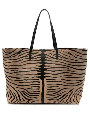 Fendi Medium Roll Shopper In Calf Hair With Tiger Print - Brown