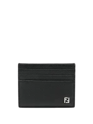 Fendi Ff Card Holder In Grained Leather - Black