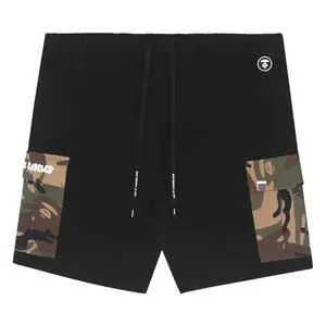 AAPE Moonface Sweat Cargo Shorts - Black
